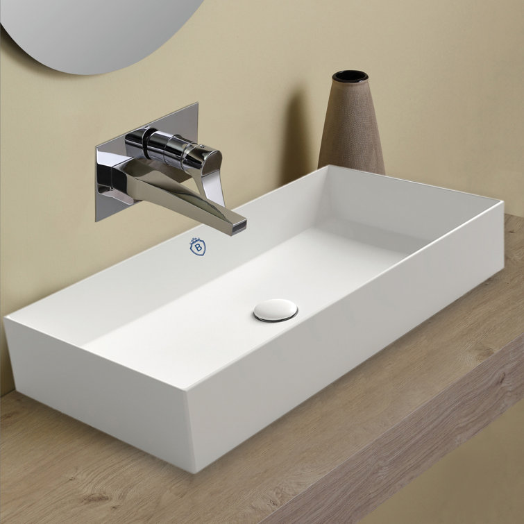 Vitreous China White Rectangular Vessel Bathroom Sink – Rispa
